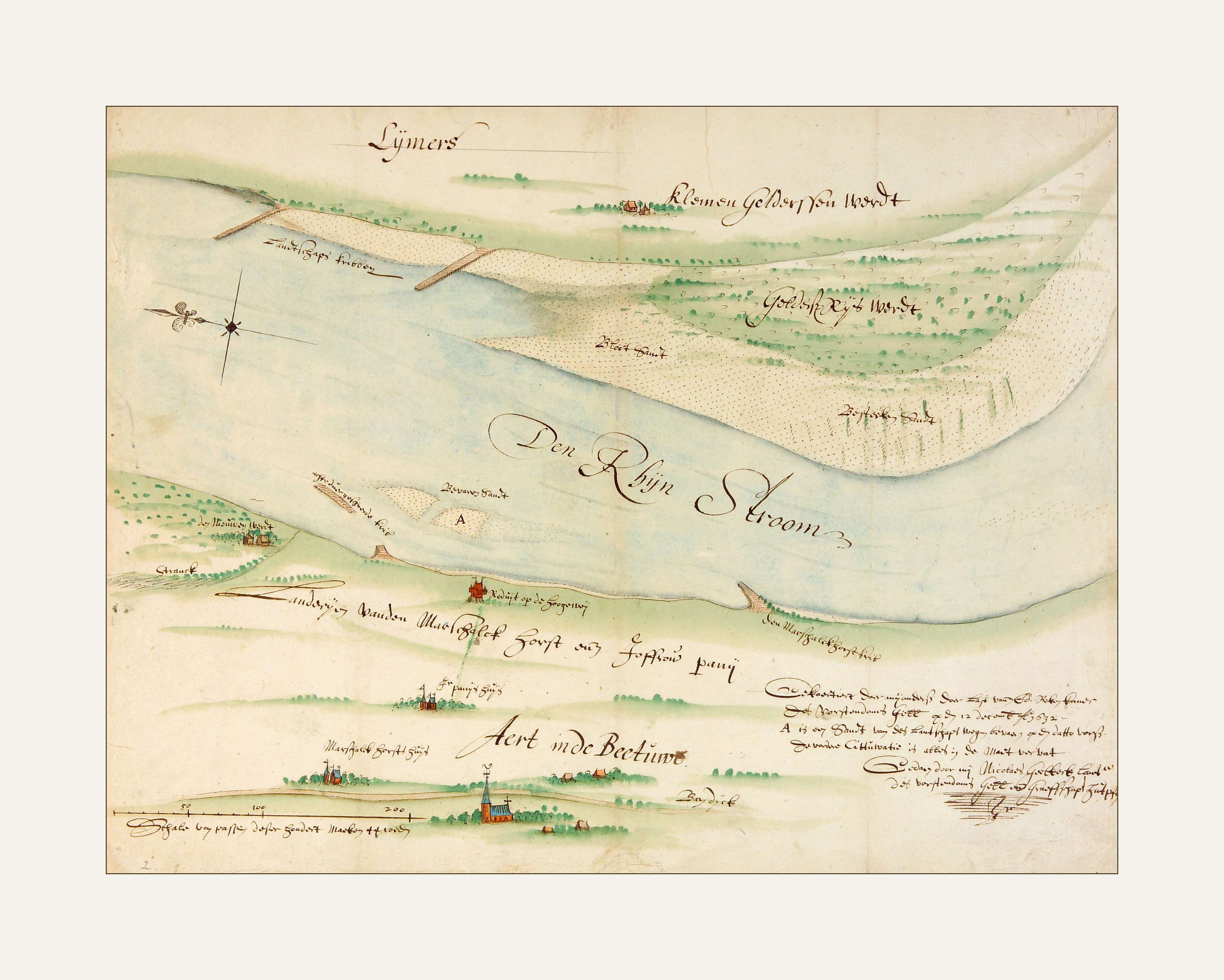 Historische kaart Oude Rijn bij Aerdt | Frisius