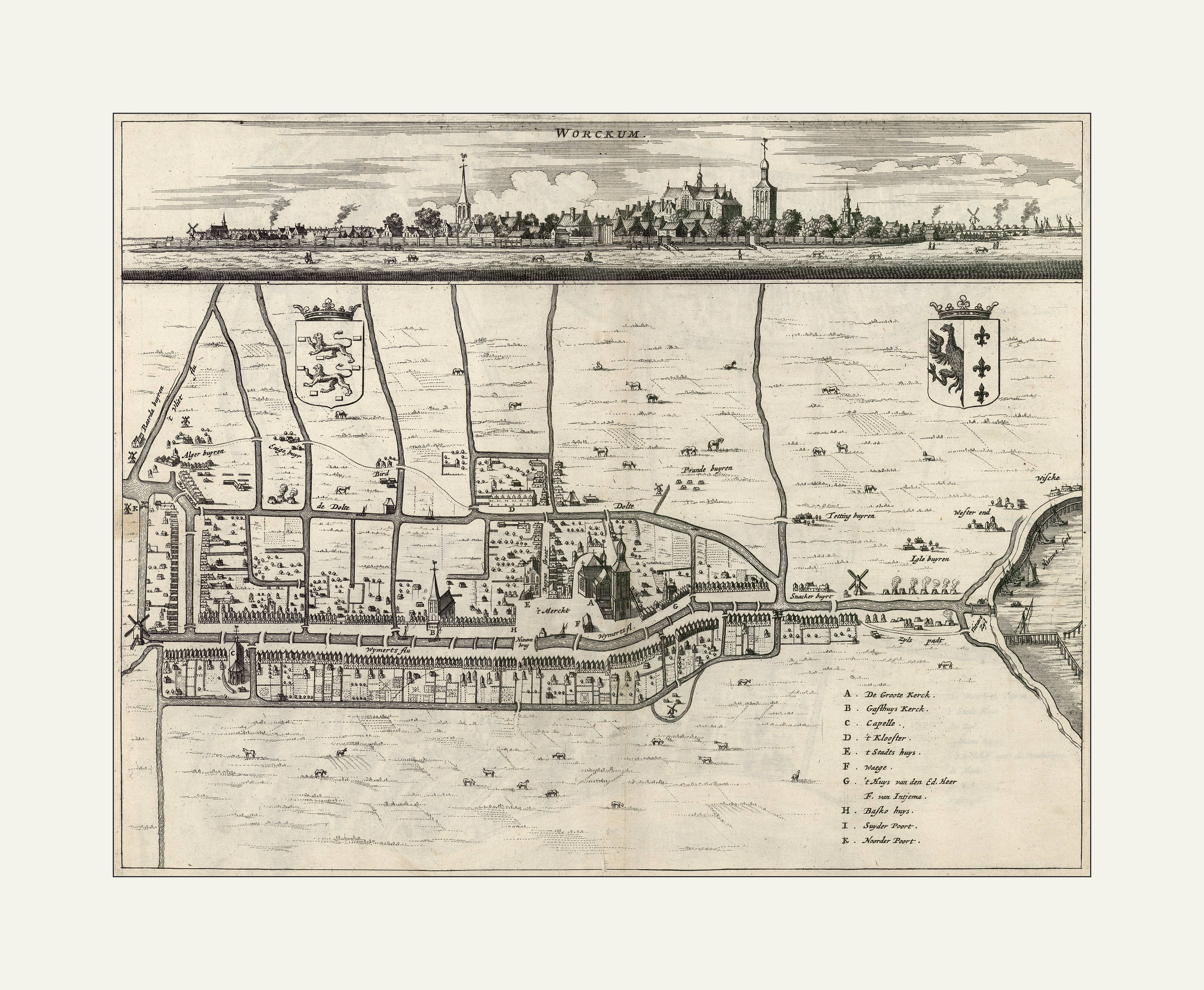 Historische kaart van Workum door Schotanus | Frisius