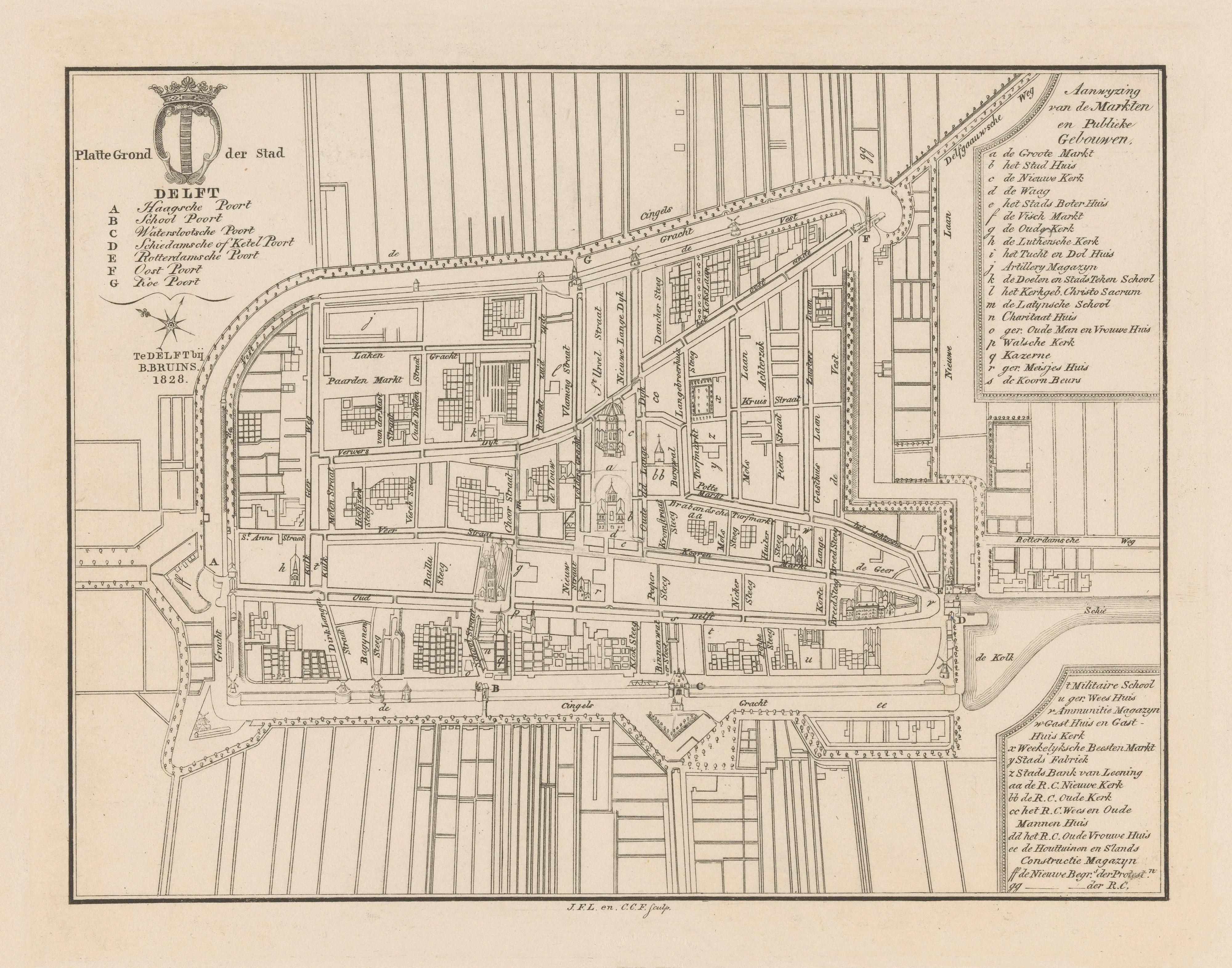 Historische kaart van Delft | Frisius