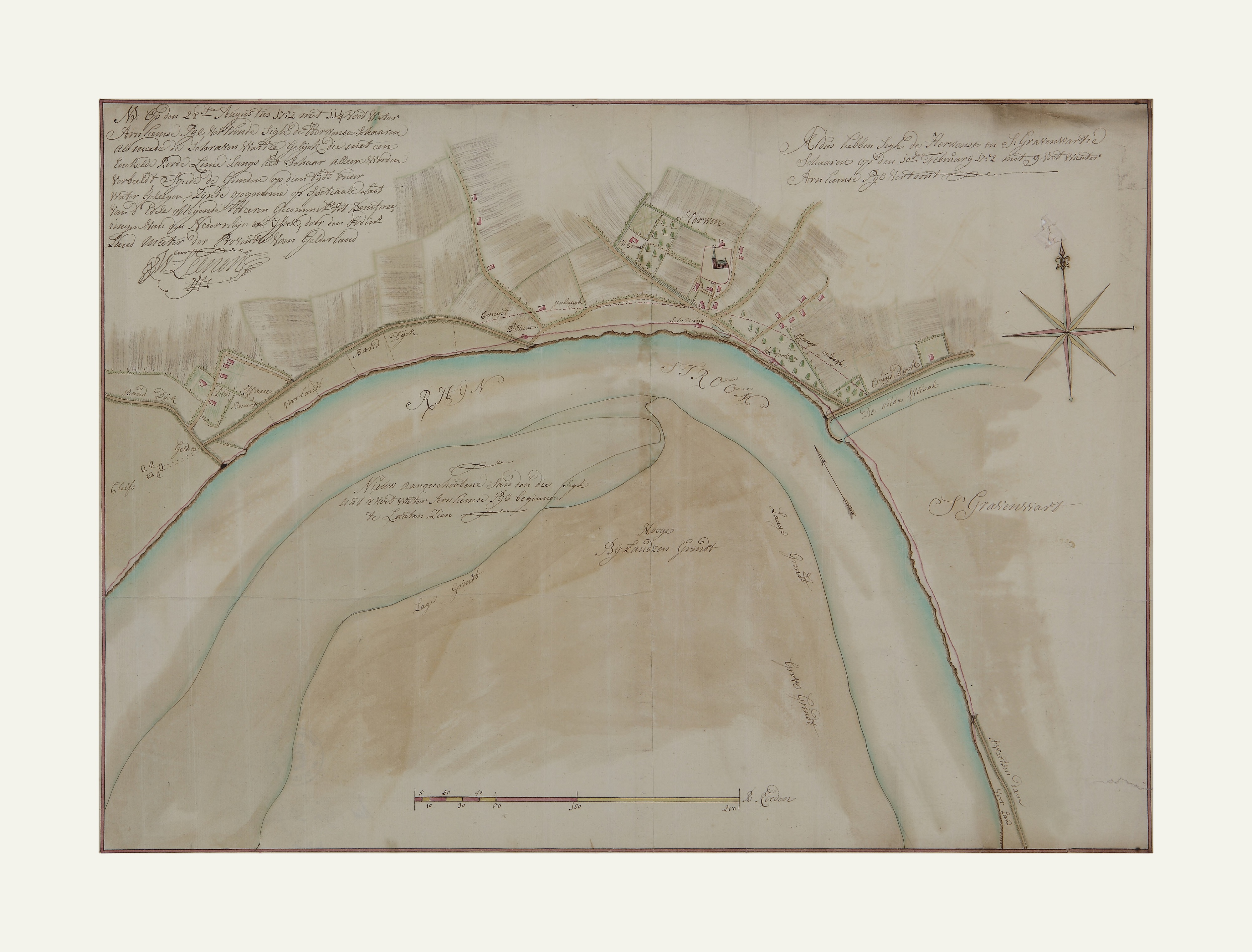 Oude kaarten Gelderland - Oude Rijn bij Herwen | Frisius