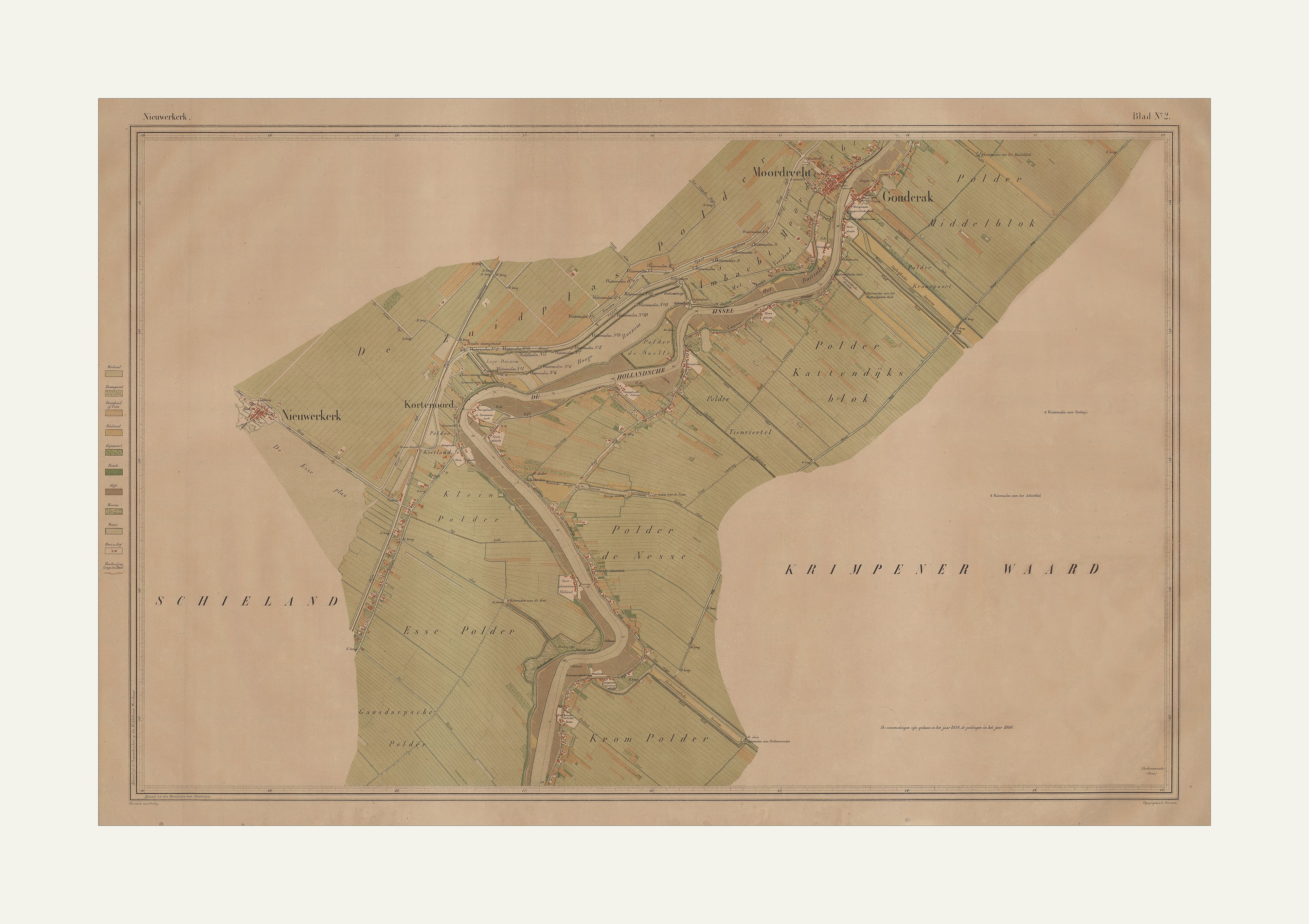 Oude kaart omgeving Moordrecht - Nieuwerkerk | Frisius