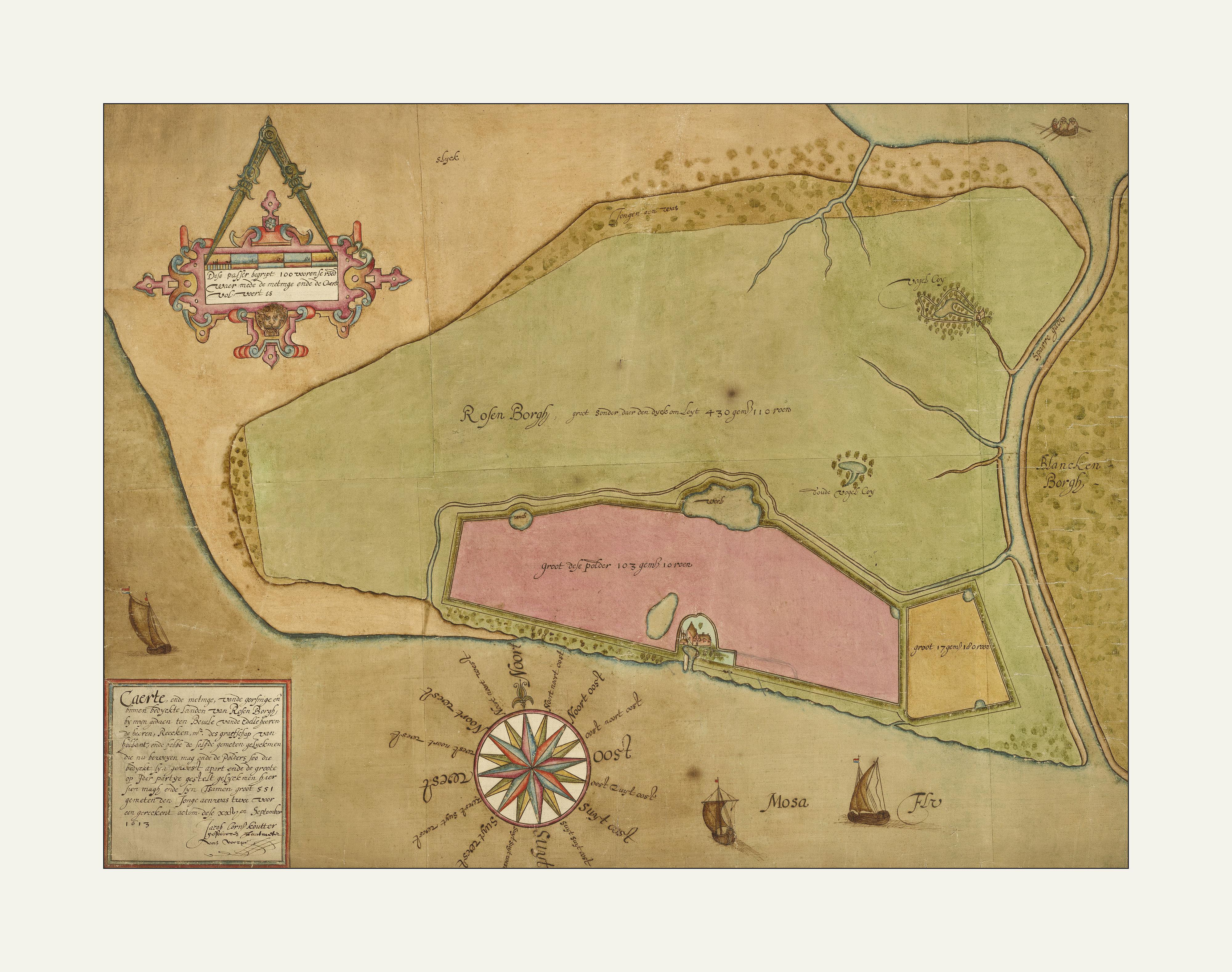 Historische kaart van het eiland Rozenburg | Frisius