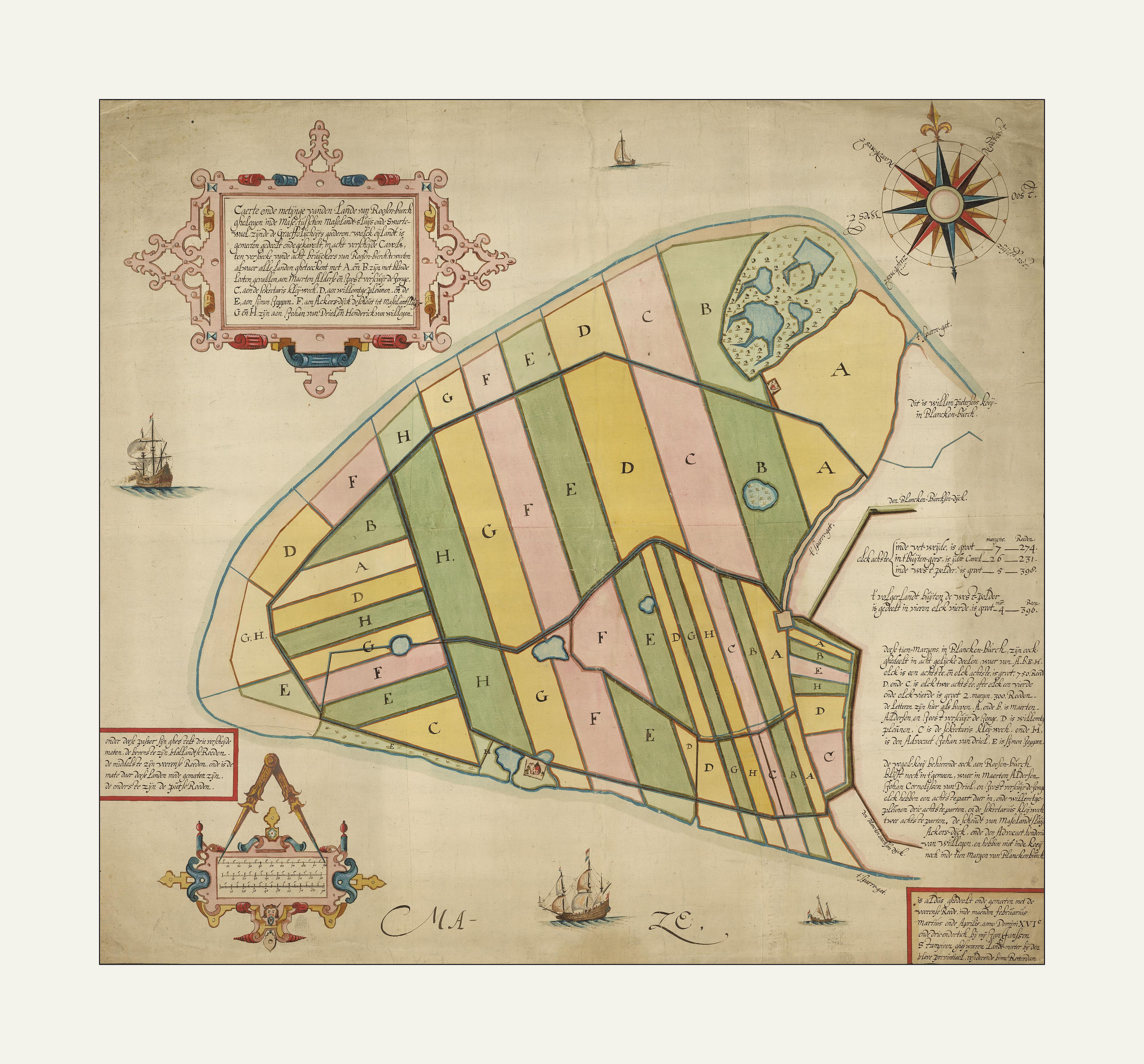 Historische kaart van het eiland Rozenburg | Frisius