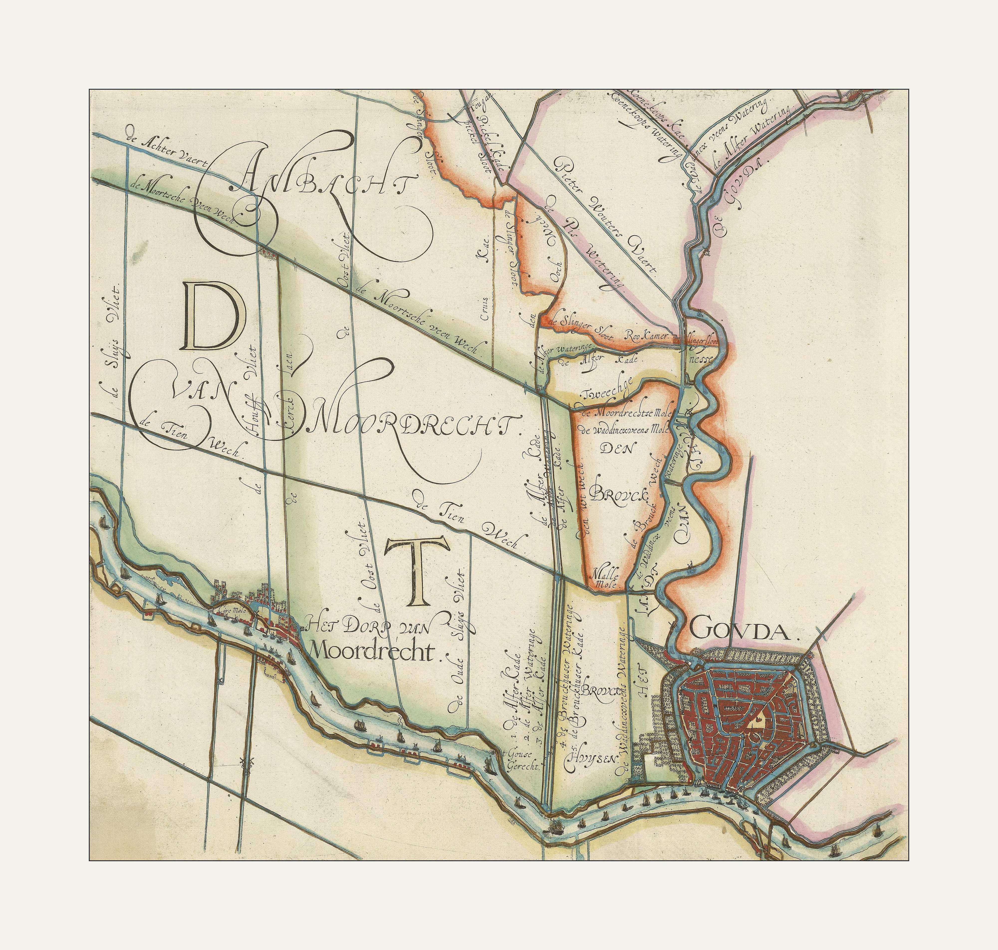 Historische kaart omgeving Gouda en Moordrecht | Frisius