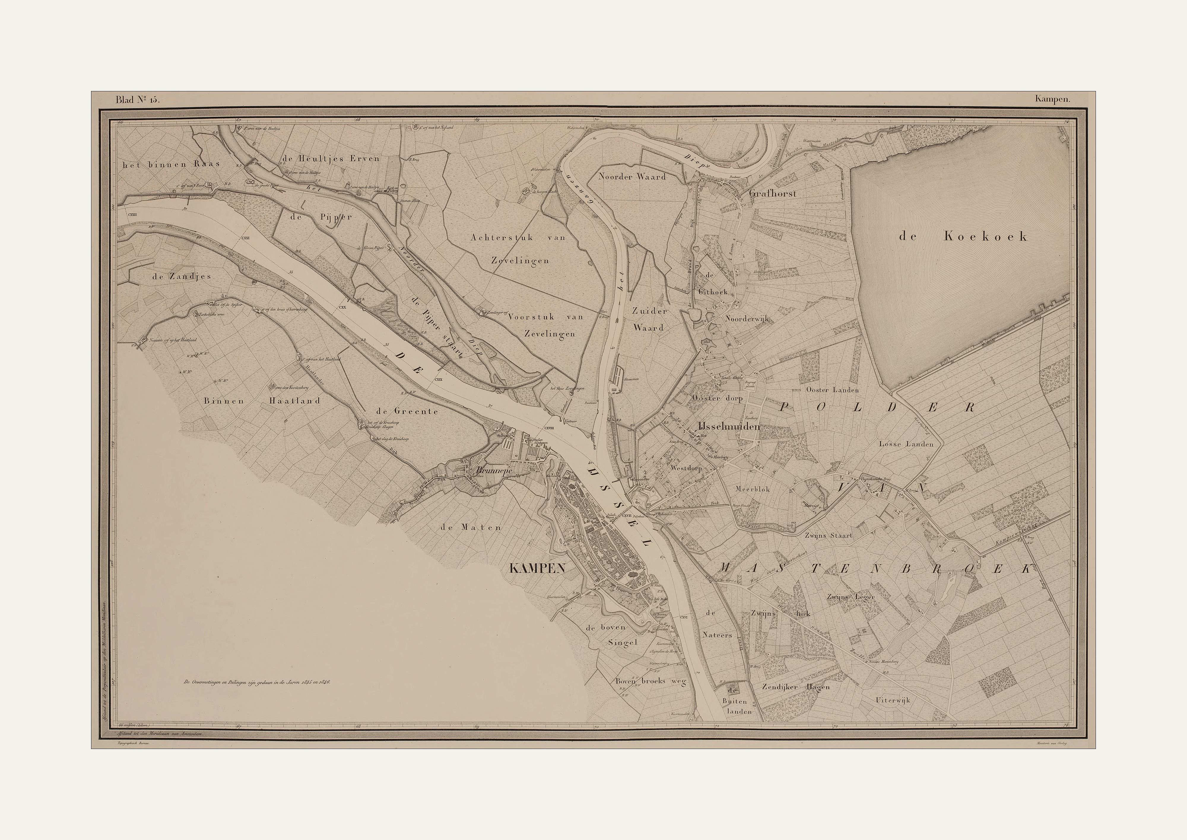 Historische kaart van de IJssel bij Kampen | Frisius