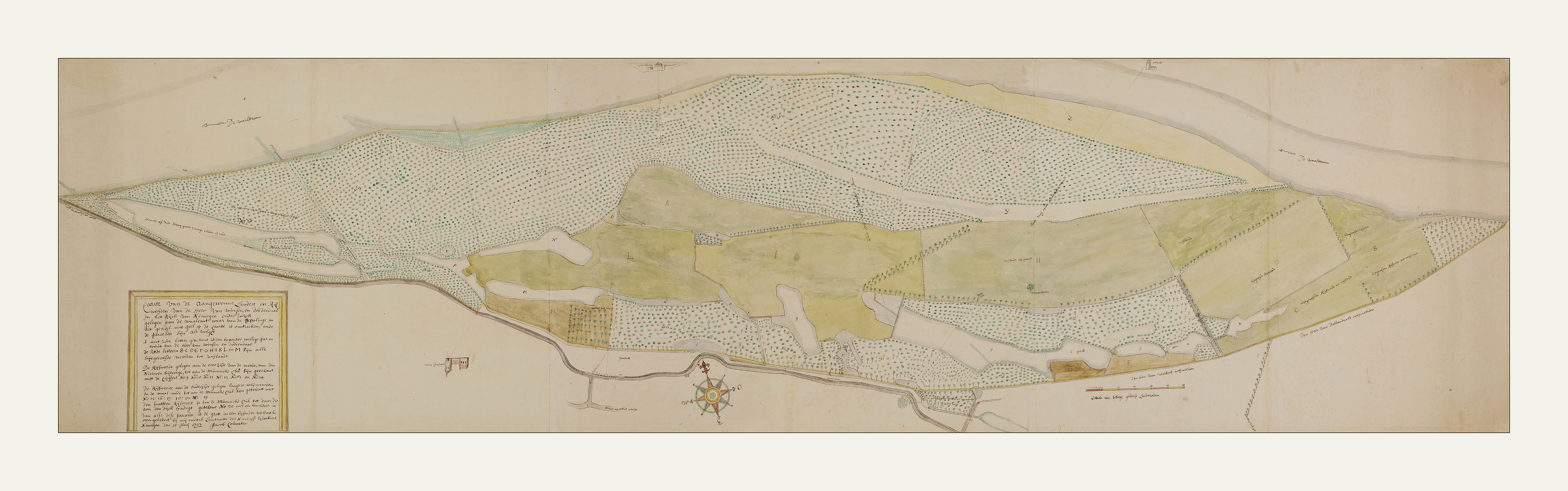 Oude kaart aangewonnen land bij Ewijk | Frisius