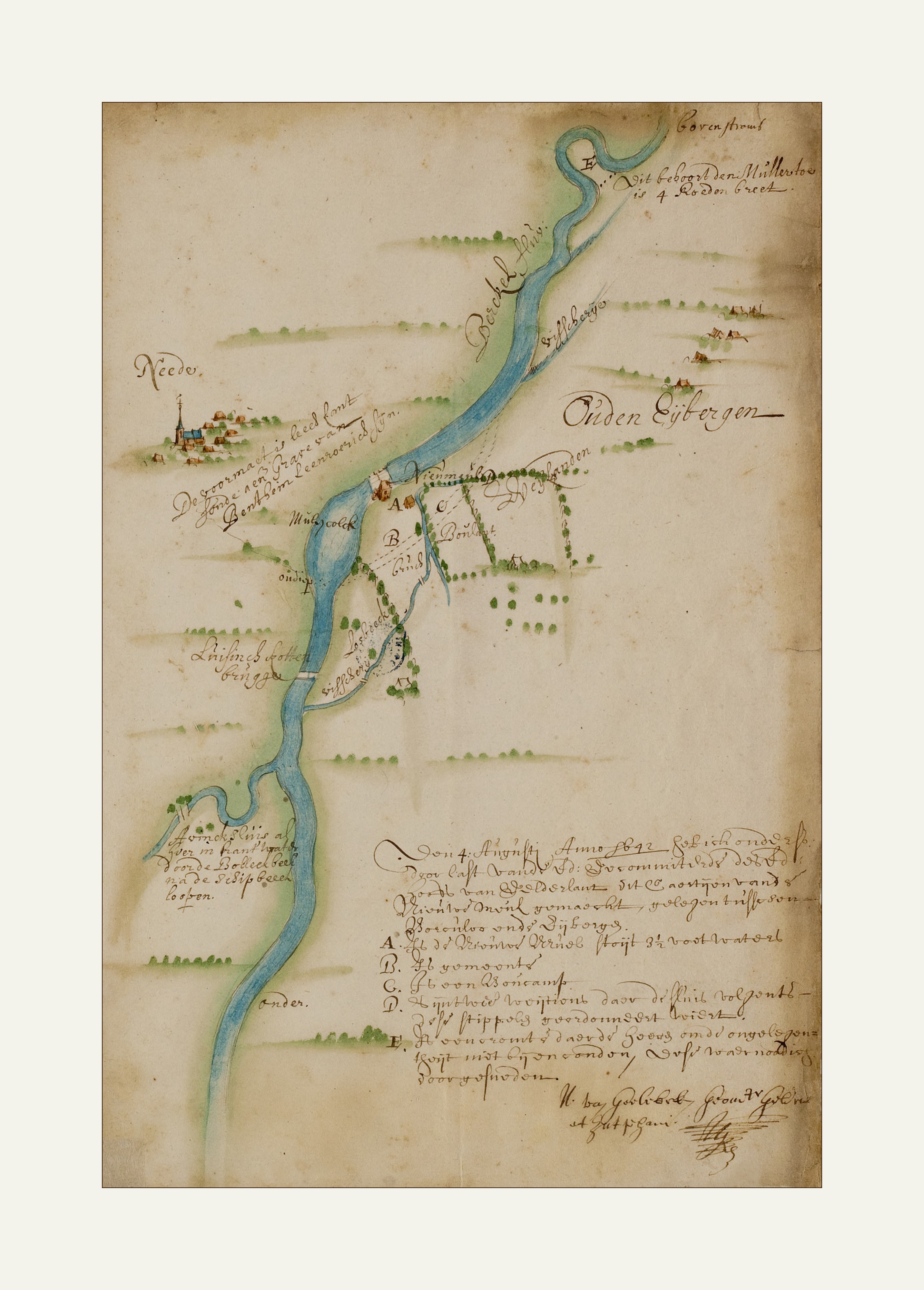 Oude kaart van de Berkel bij Neede | Frisius